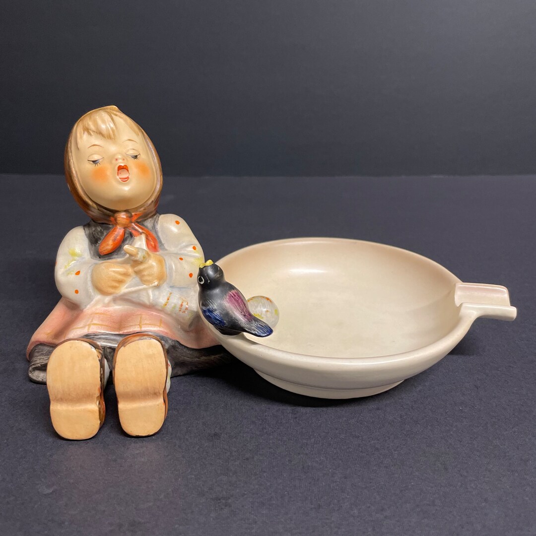 Vintage Hummel Goebel Ashtray Happy Pastime Little Girl With Bird #62 ...
