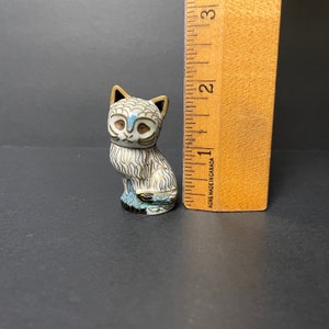 Vintage Cloisonné Cat Figurine in White Gold Black and Blue Kitty Cat ...