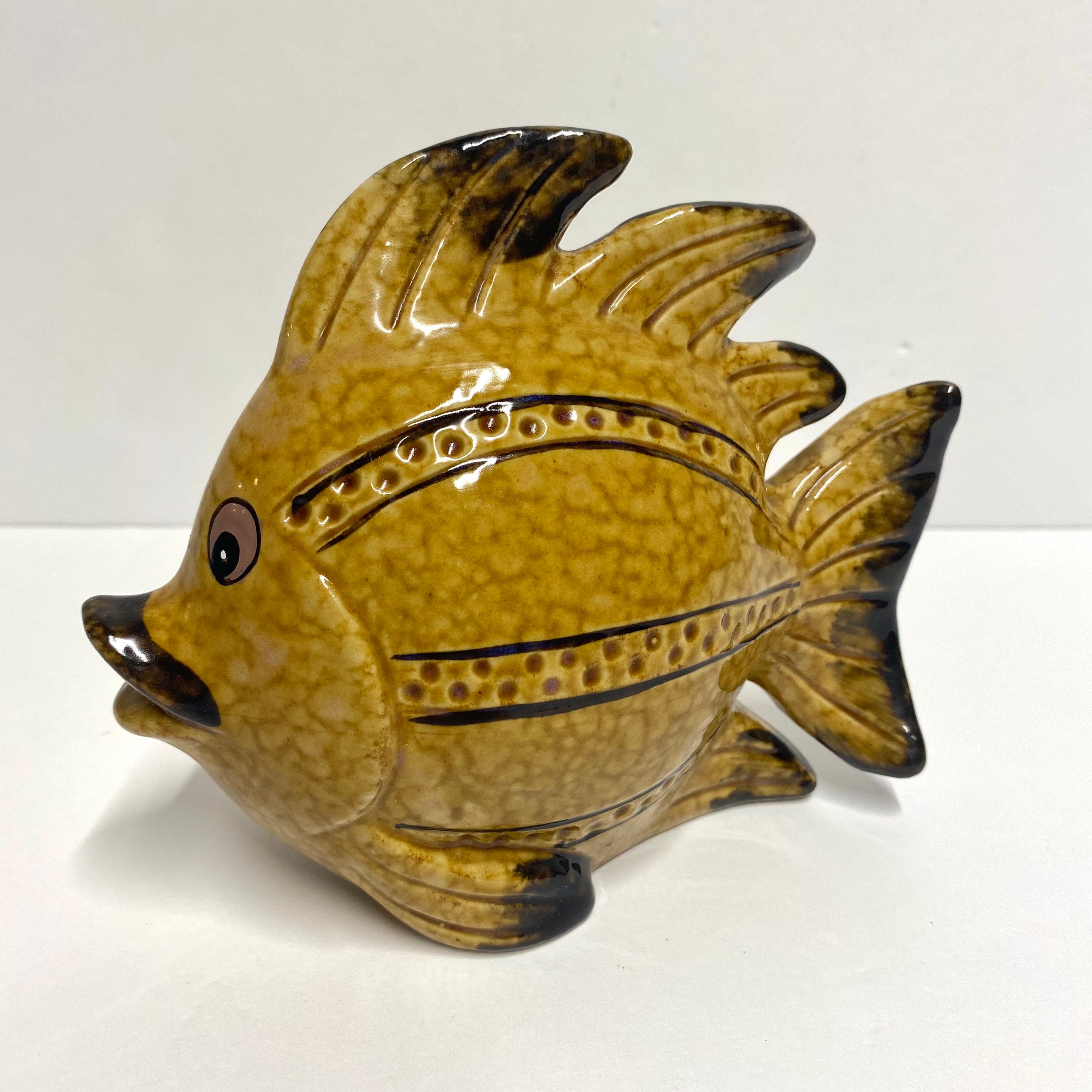 Vintage Ceramic Fish Piggy Bank Coin Bank Brown and Gold Tones | Etsy