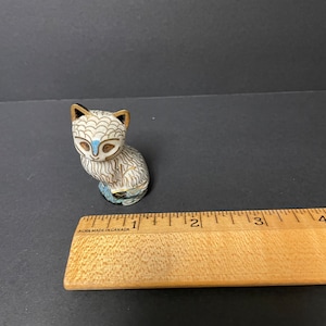Vintage Cloisonné Cat Figurine in White Gold Black and Blue Kitty Cat ...