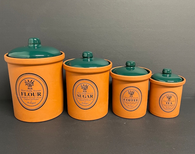 Vintage Terracotta Himark Canister Set Flour Coffee Tea Sugar 8pc Made ...
