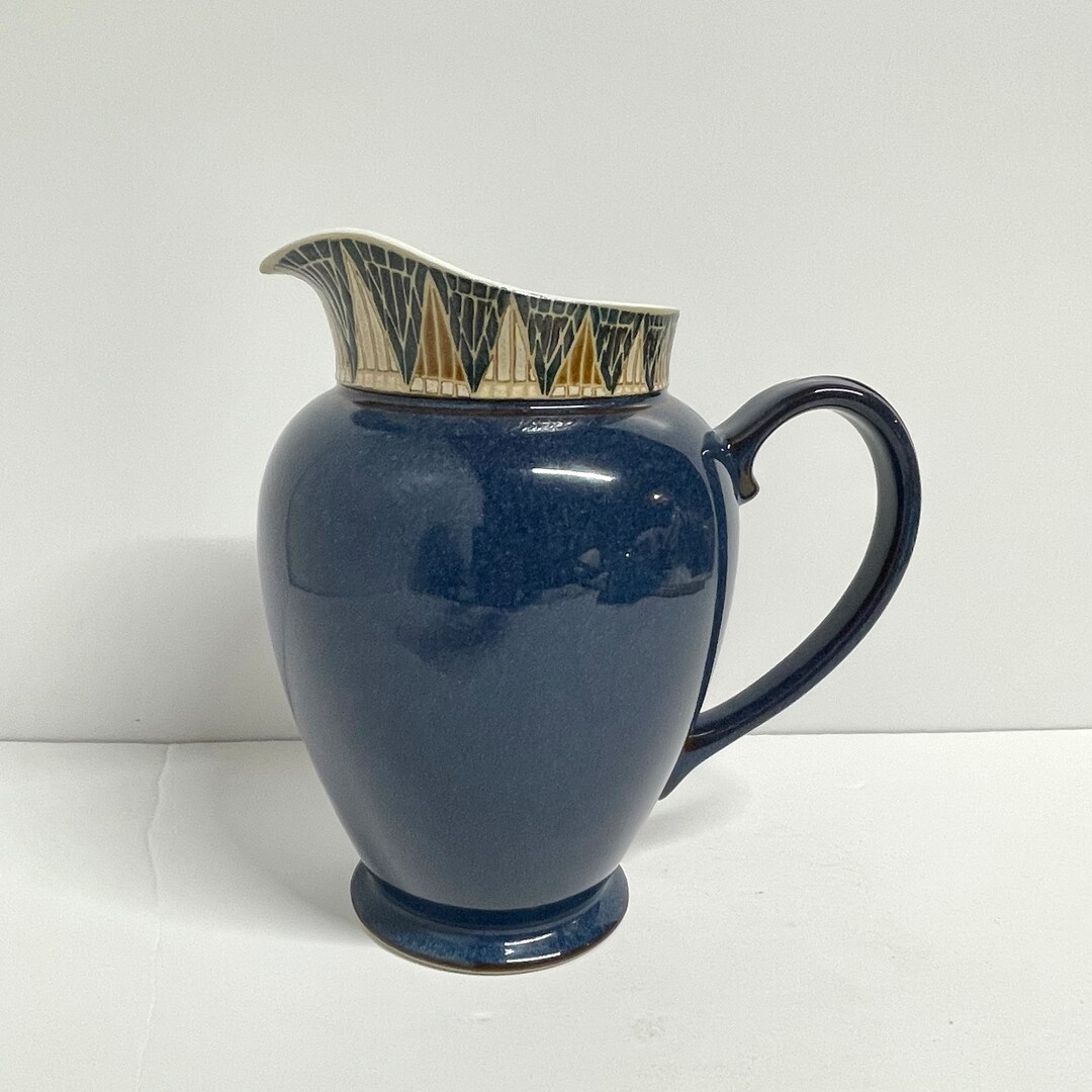 Vintage Denby Langley BOSTON Spa Jug Pitcher Large Footed Blue and ...