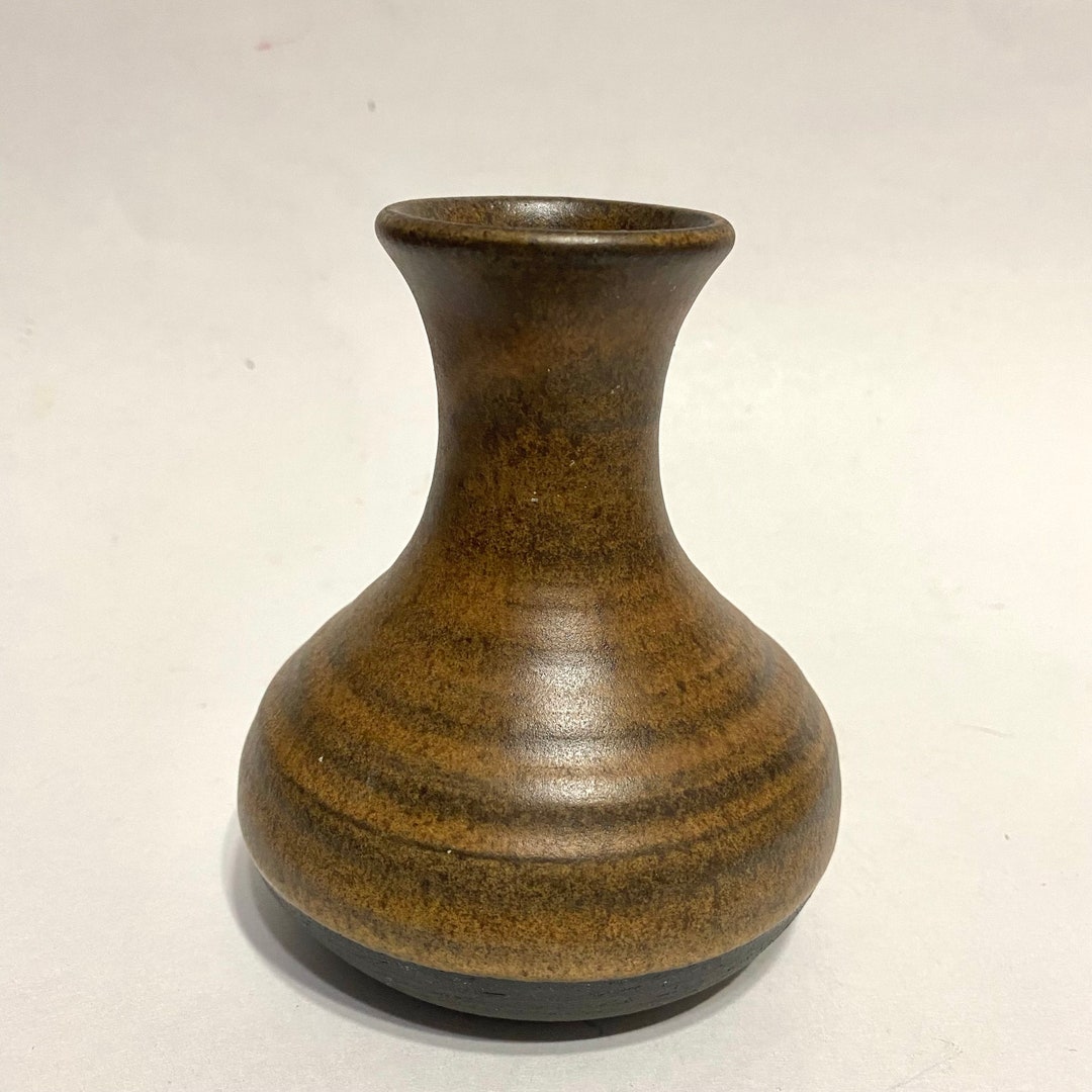 Vintage Ceramic Brown Vase Signed Neutral Earth Tone Rustic Boho Chic ...