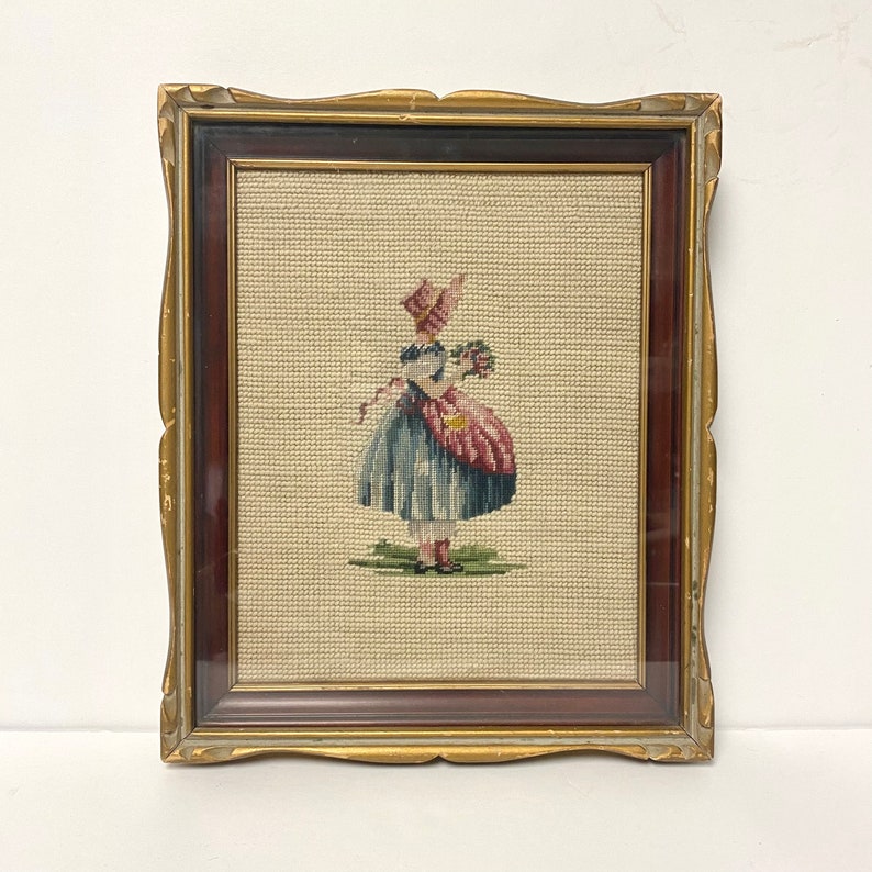 Vintage Needlepoint of a Victorian Little Girl Gathering - Etsy