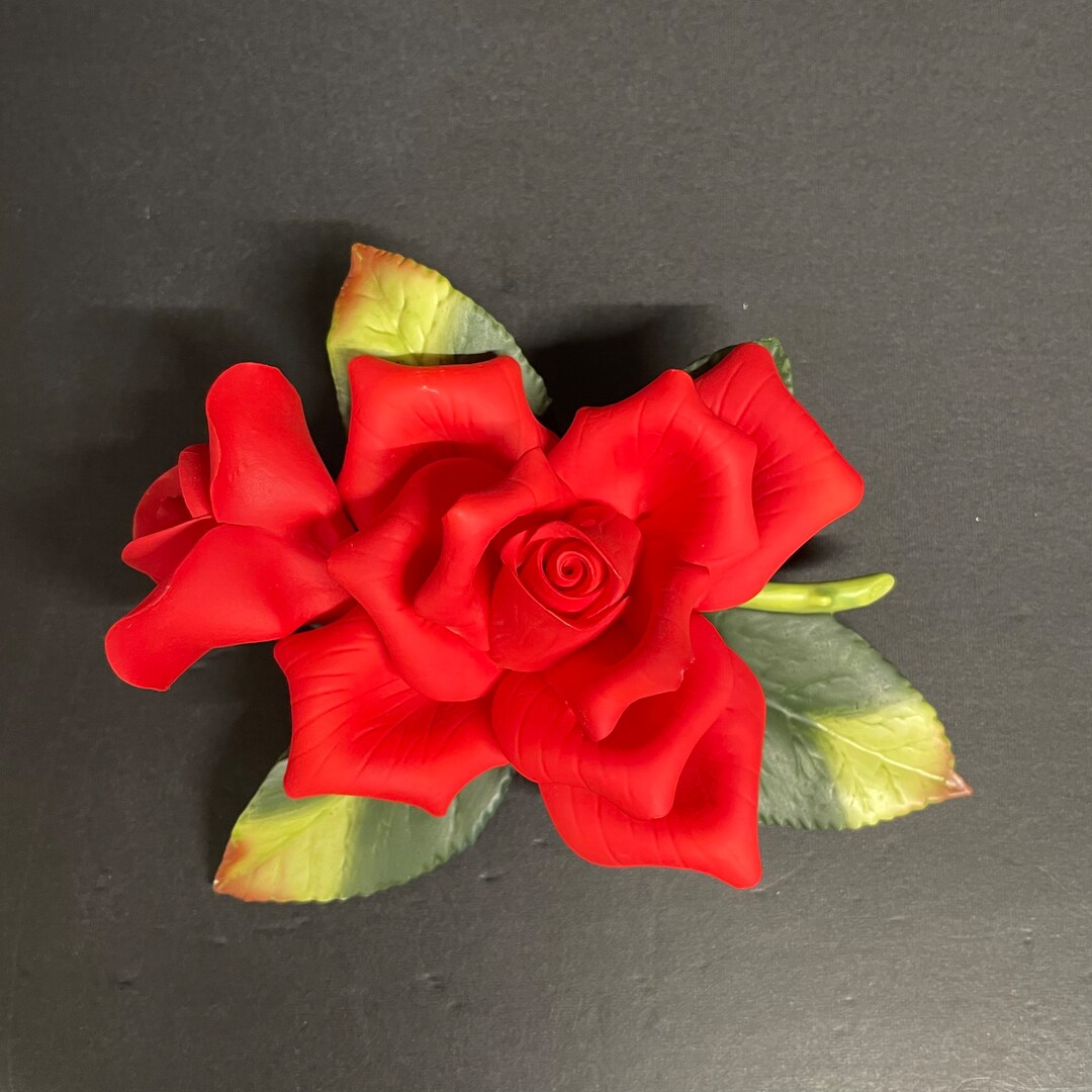 Vintage Red Rose Andrea by Sadek Ceramic Rose Flower With Leaves and ...