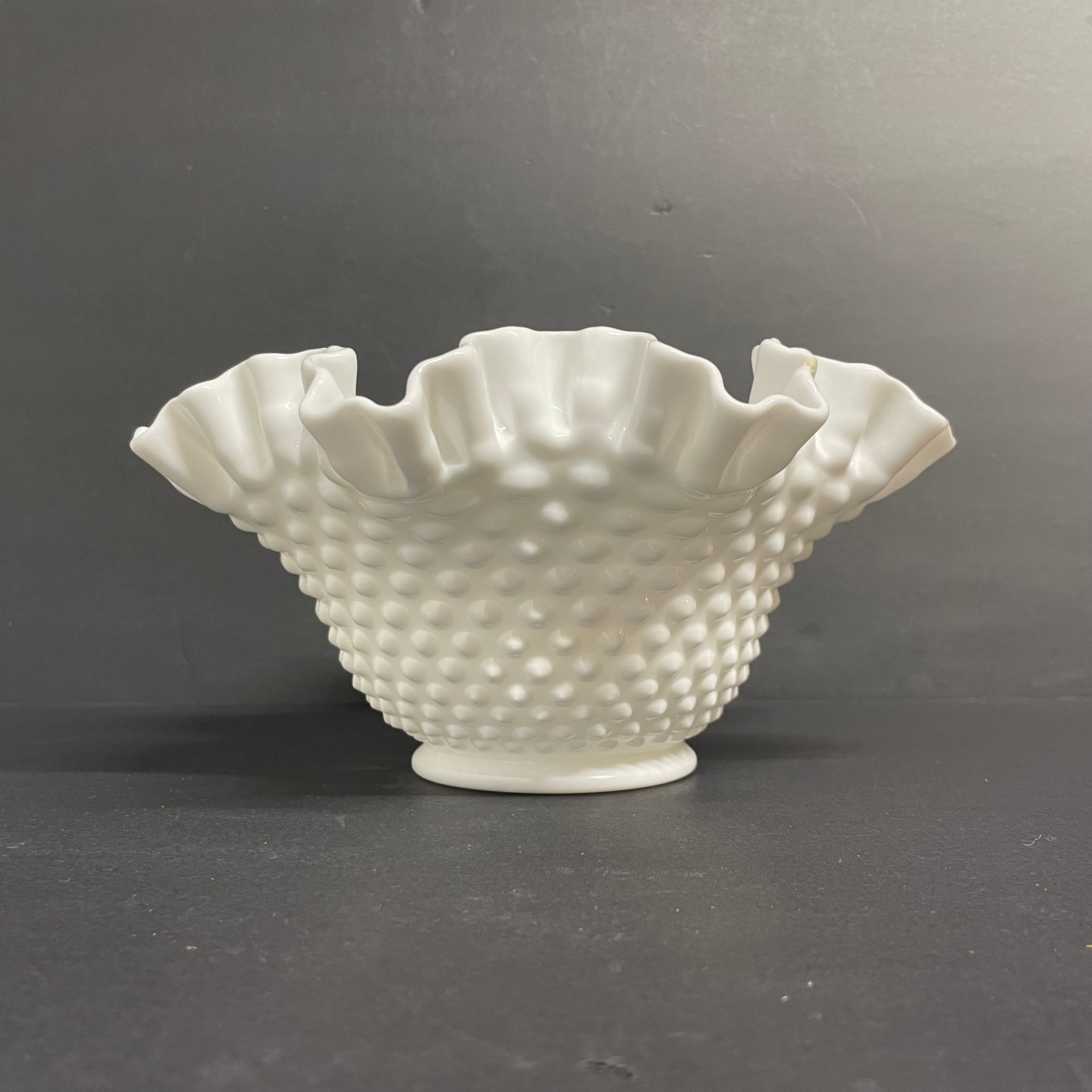 Vintage Fenton Milk Glass Hobnail Bowl White Ruffled Edge Bowl - Etsy