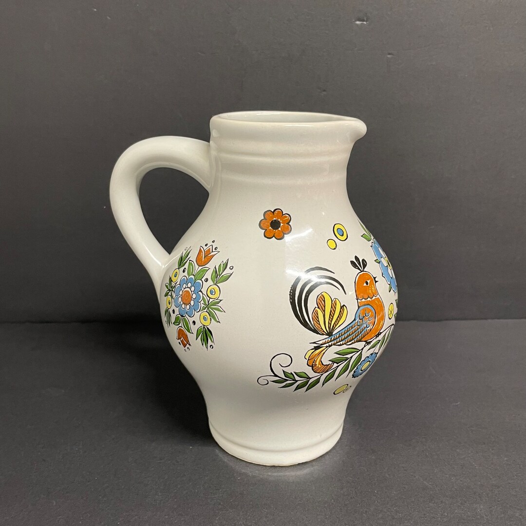 Vintage Ulmer Keramik Pottery Jug Pitcher Beige, Blue and Brown With ...