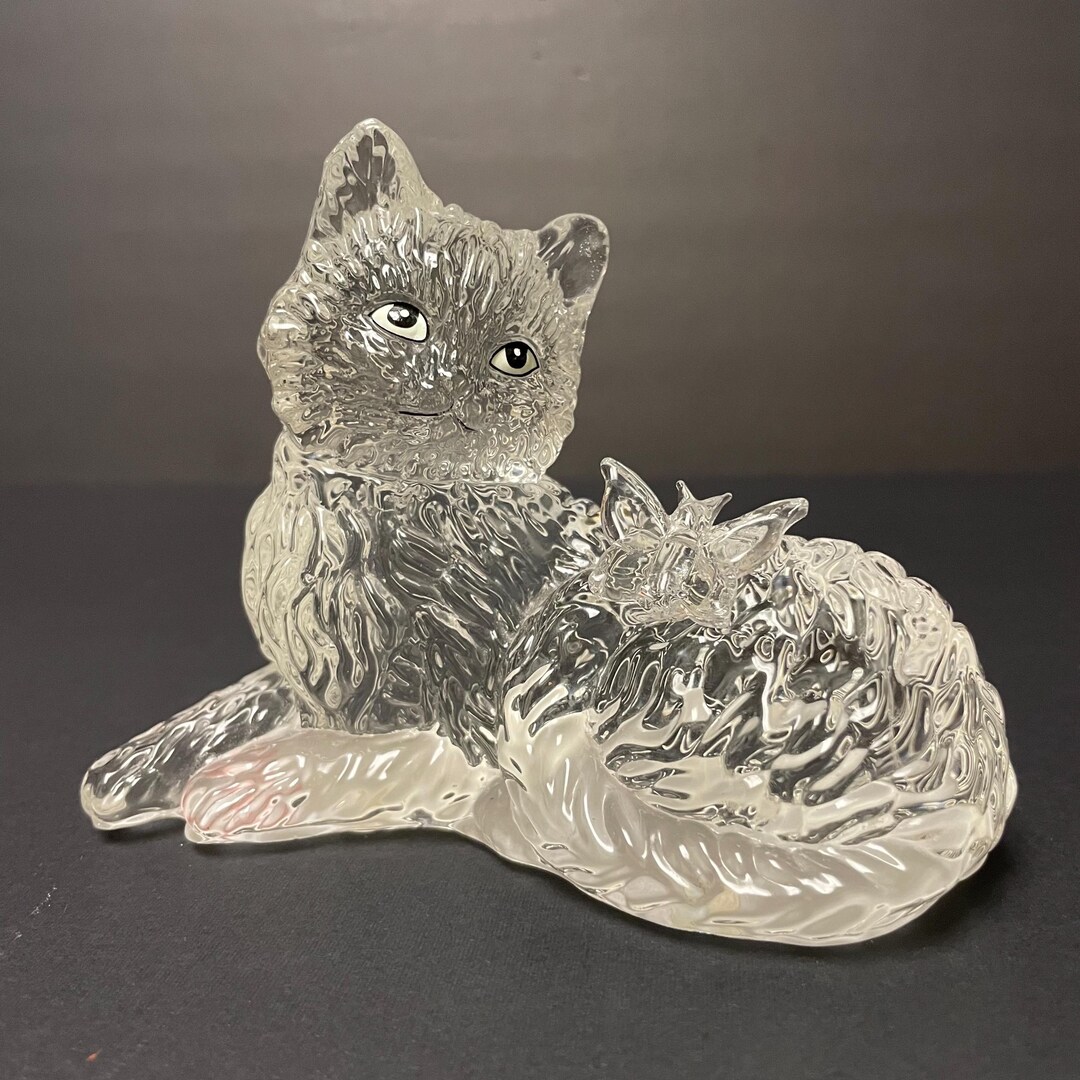 Vintage Clear Glass Bradford Exchange Cat Figurine 1970s Sophisticats ...