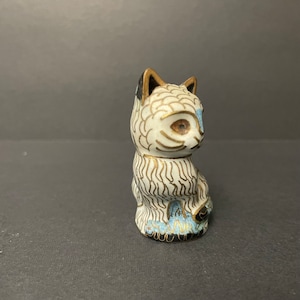 Vintage Cloisonné Cat Figurine in White Gold Black and Blue Kitty Cat ...
