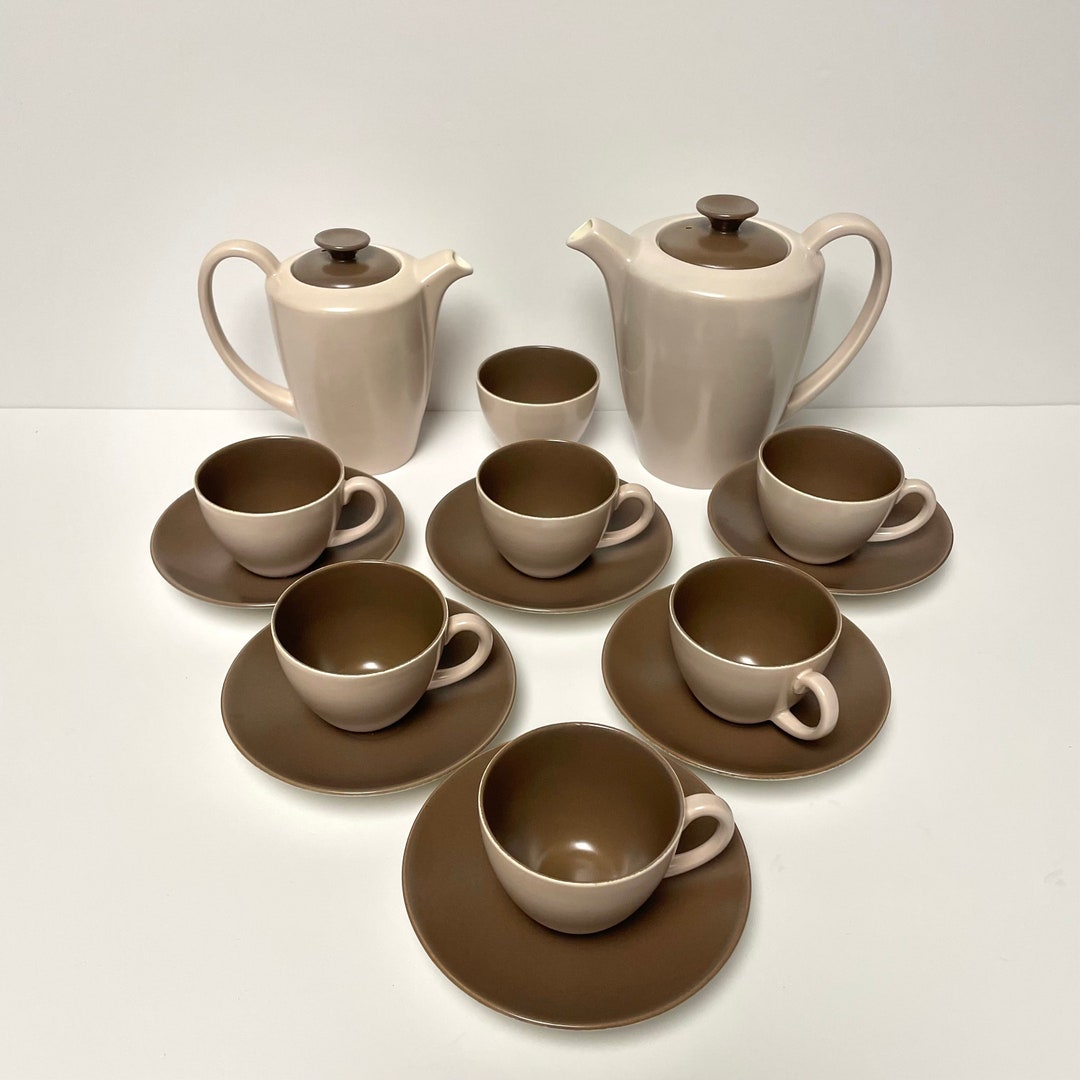 Vintage Poole Pottery Tea Set in the Twin Tone Mushroom and Sepia ...