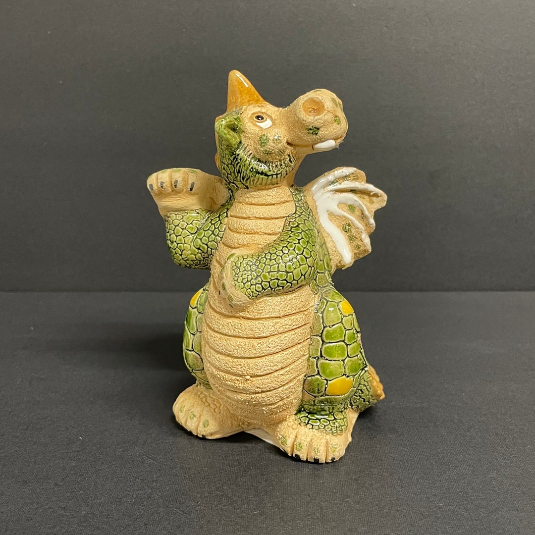 Vintage Studio Art Pottery Baby Dragon Green Red and White Glazed ...