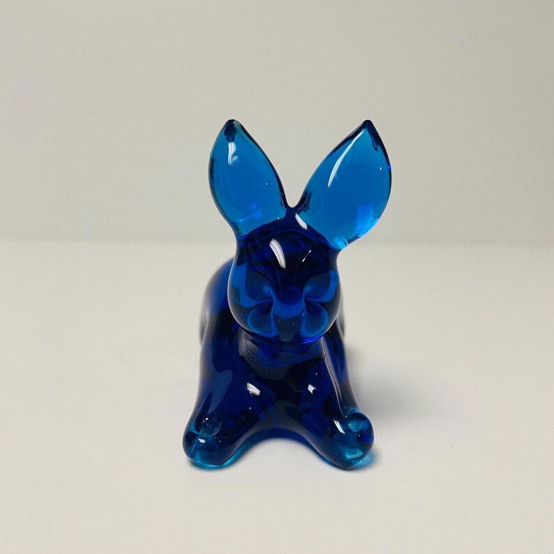 Cobalt Blue Glass Bunny Rabbit Lying Down Art Glass With Perky Ears and ...