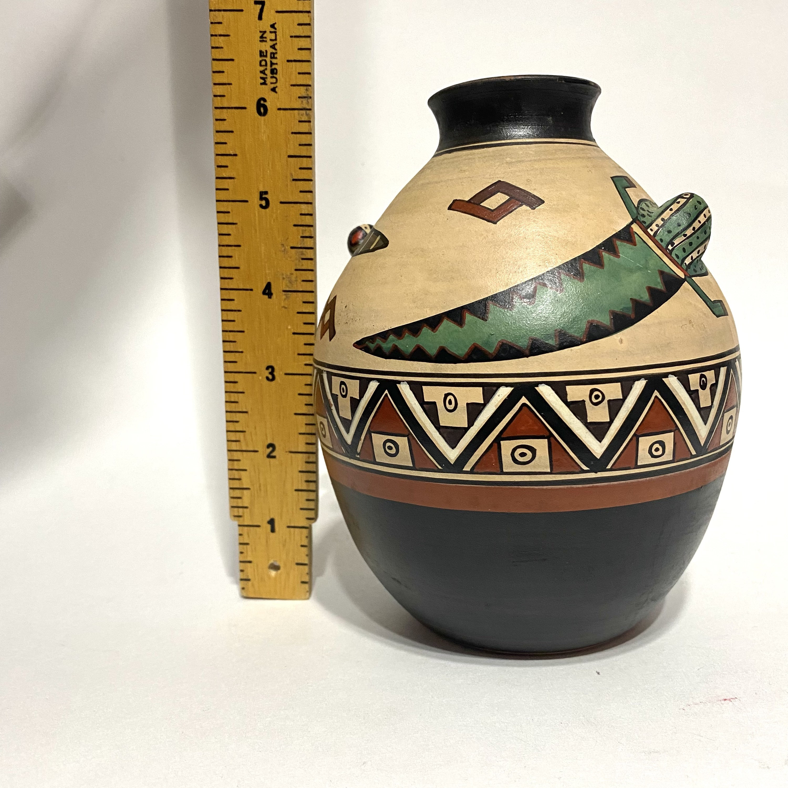 Vintage Clay Vase, Aztec Pattern Mexican Style Earth-tone Vase With ...