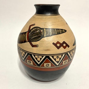 Vintage Clay Vase, Aztec Pattern Mexican Style Earth-tone Vase With ...