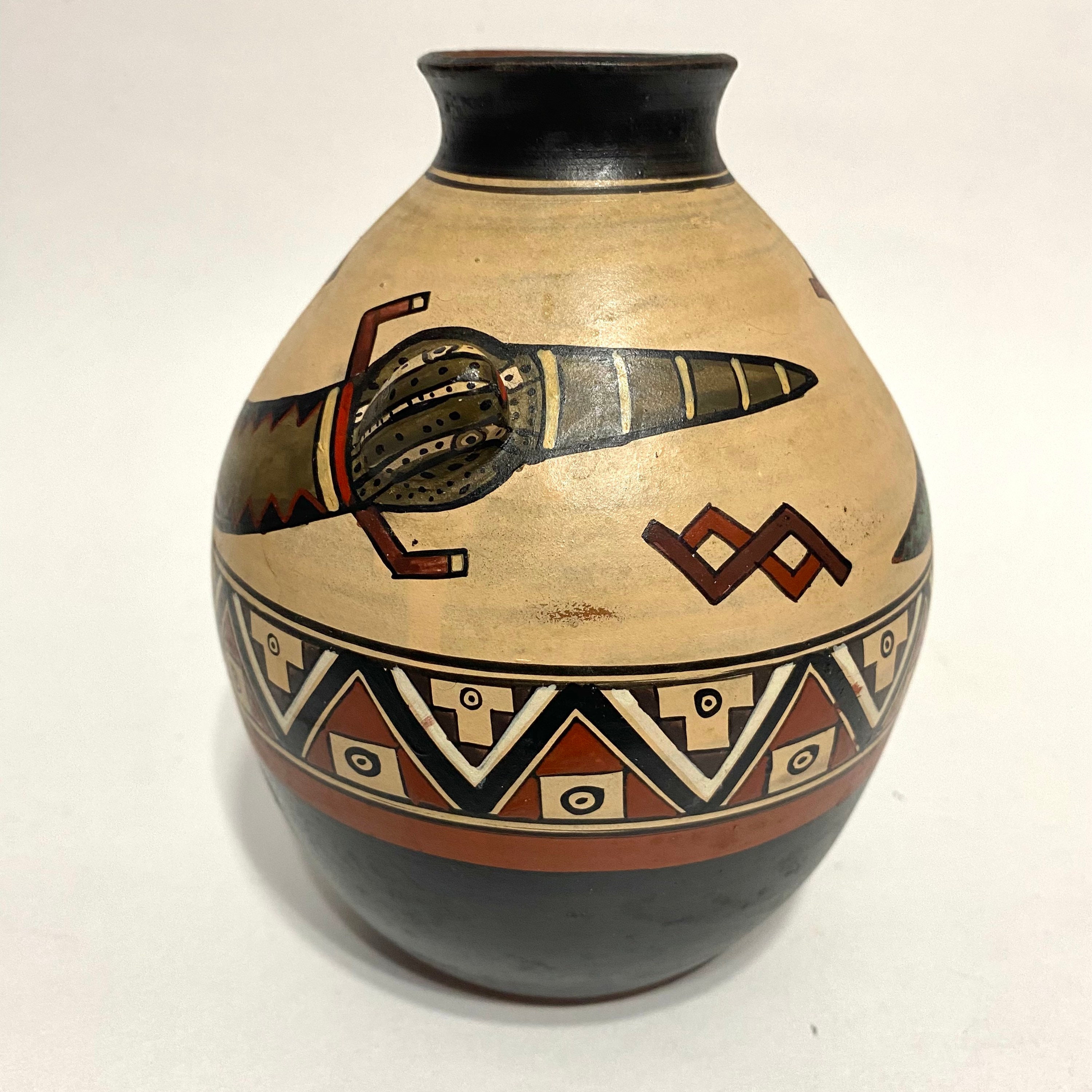 Vintage Clay Vase Aztec Pattern Mexican Style Earth-tone Vase | Etsy