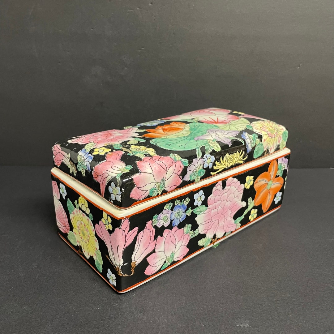 Vintage Chinese Trinket Box With Floral Design Chinoiserie Storage Box ...