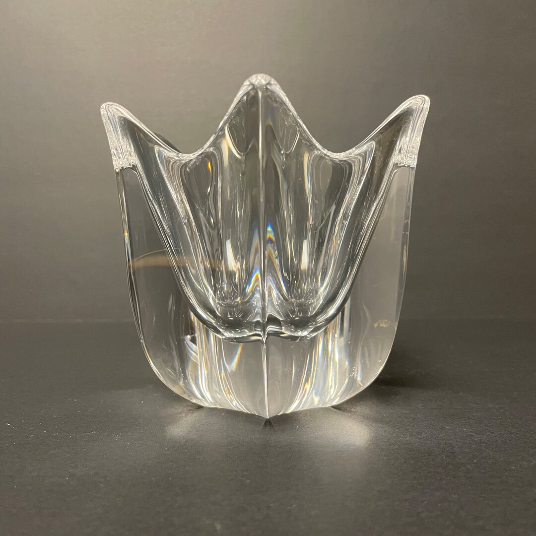 Vintage Heavy Glass Orrefors Sweden 4” Bowl Crystal Tulip Vase Candle ...