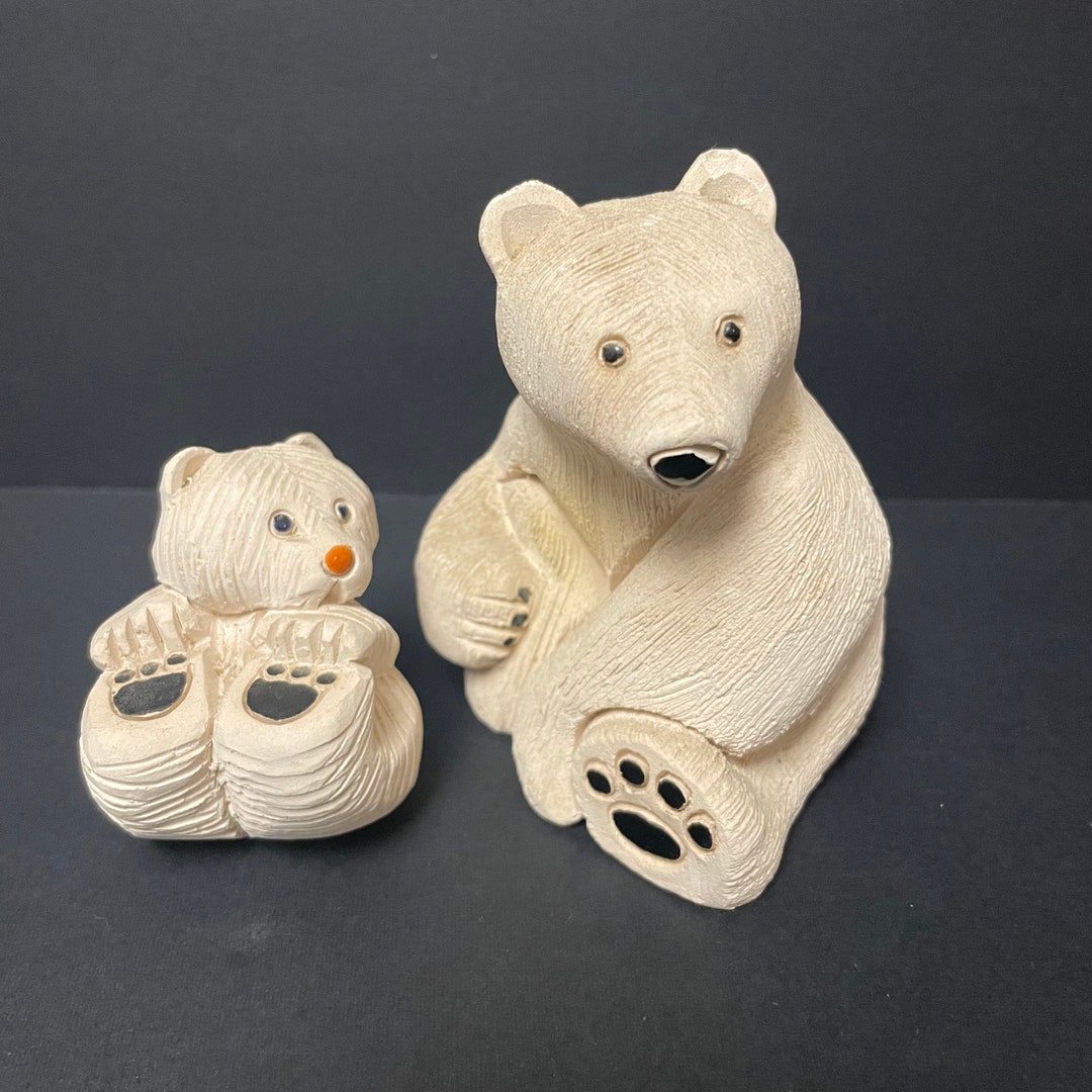 Vintage Artesania Rinconada Polar Bear With Cub Hand Carved Figurine ...