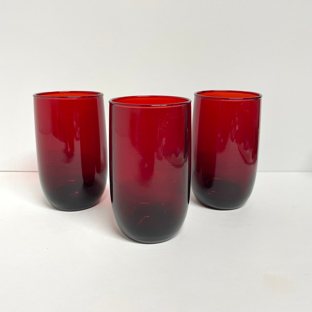 Vintage Royal Ruby Red Glass Tumblers Set of 3 Juice Glasses 8oz Water ...