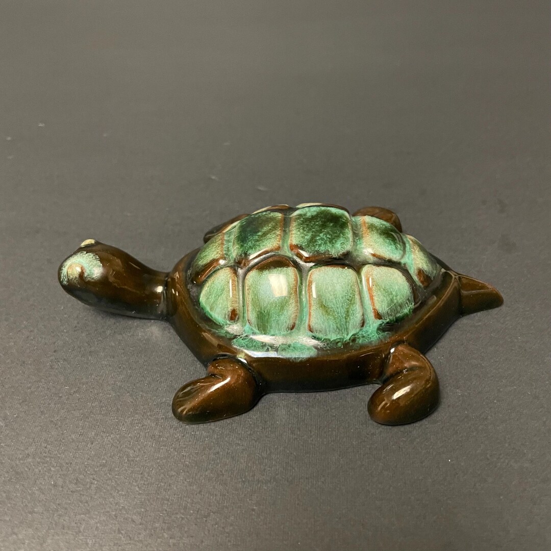 Vintage Blue Mountain Pottery Turtle Figurine With Aqua Drip Glaze Red ...