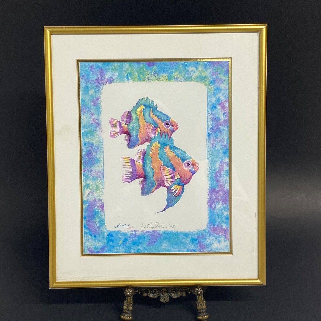 Vintage Larry Dotson Rainbow Fish Artwork Signed and Dated Coloured ...