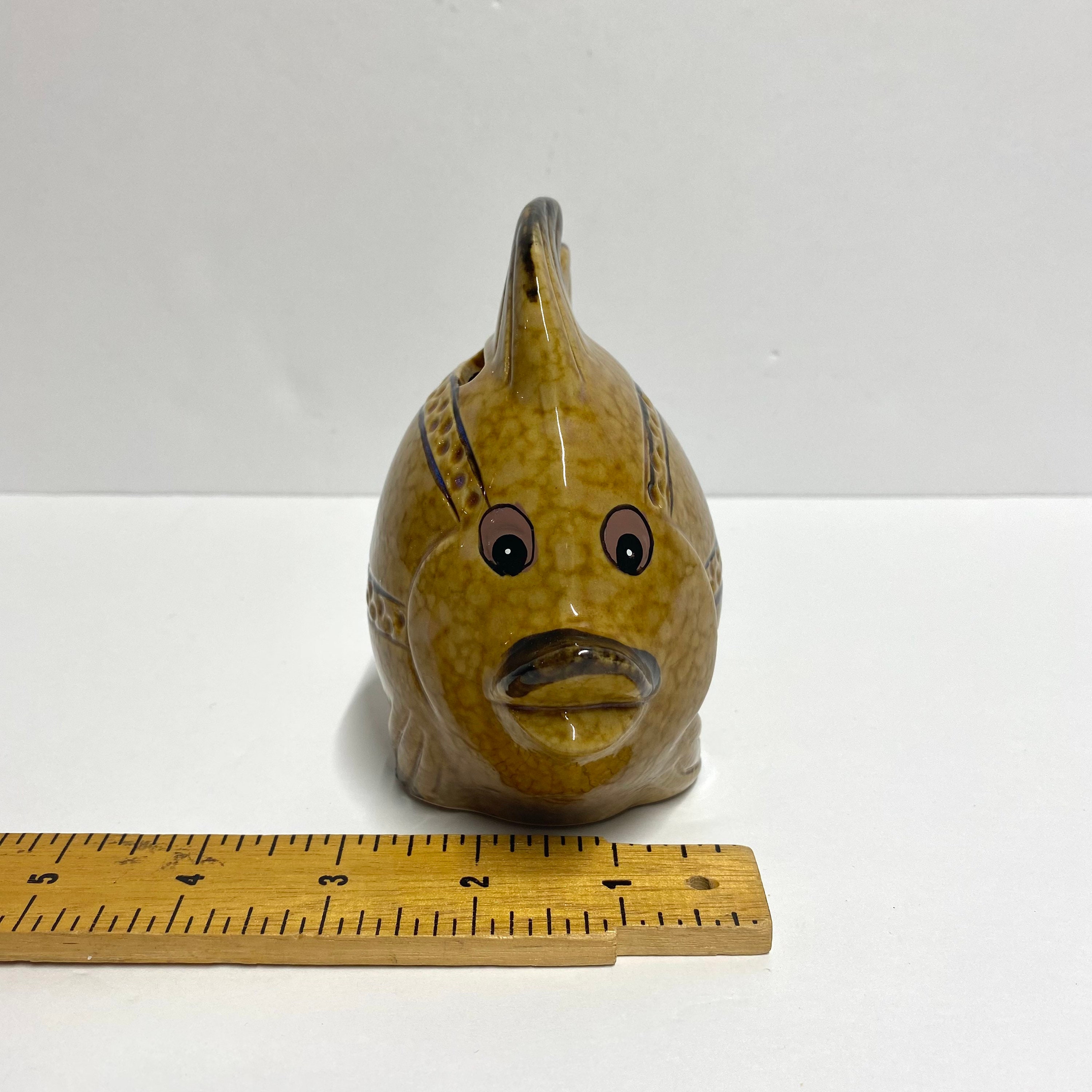 Vintage Ceramic Fish Piggy Bank Coin Bank Brown and Gold Tones | Etsy