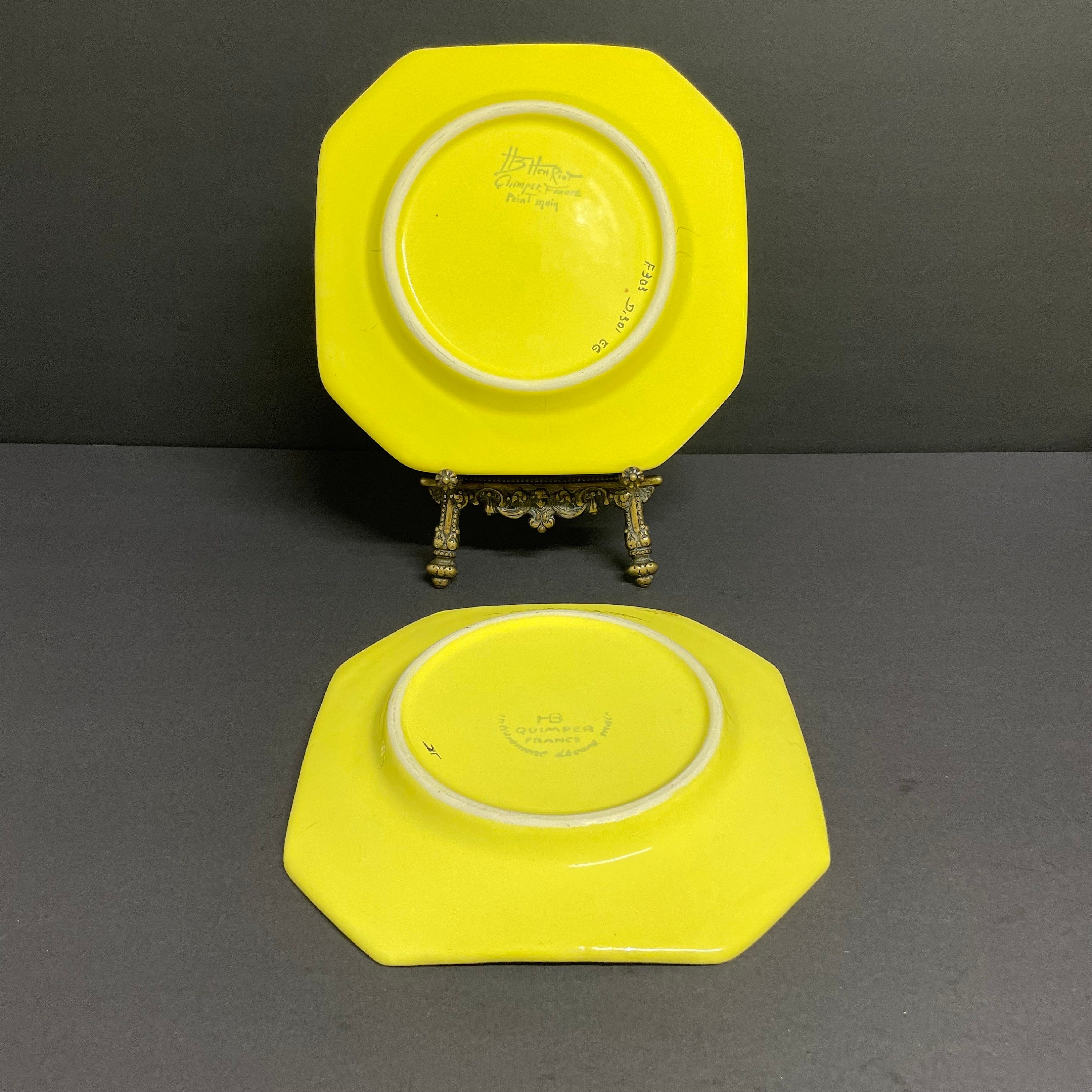Vintage Henriot Quimper Yellow Soleil Plates Breton Woman Pair - Etsy