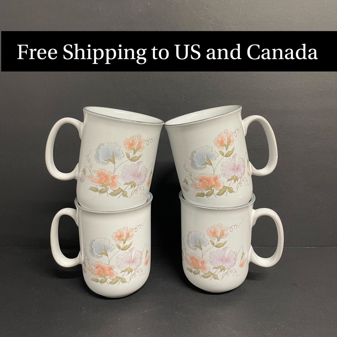 Vintage Denby Langley Encore Coloroll Coffee Mugs Tea Cups Footed ...