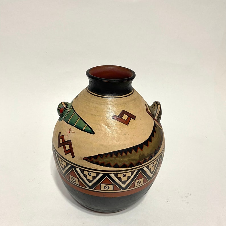 Vintage Clay Vase Aztec Pattern Mexican Style Earth-tone Vase | Etsy