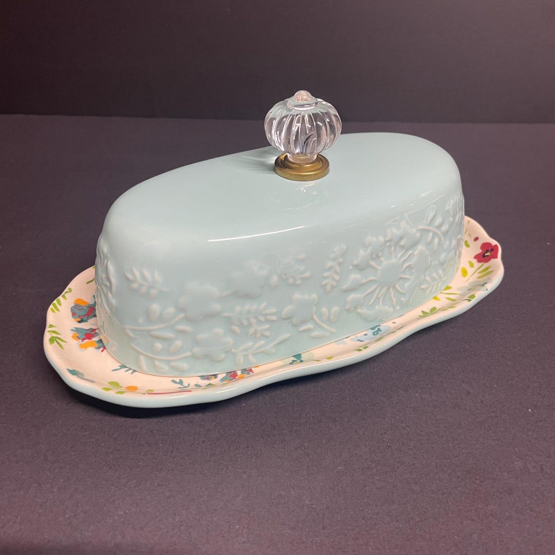 Pioneer Woman Butter Dish, Seafoam (kari Turquoise Blue) Green Color ...