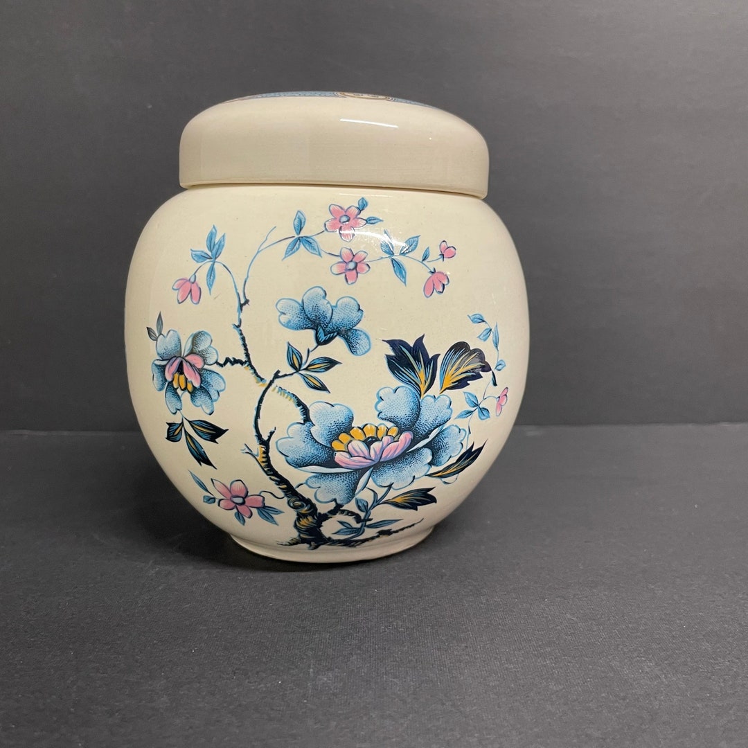 Vintage Sadler Ginger Jar From England Pink Blue Floral Design Trinket ...
