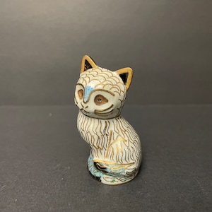 Vintage Cloisonné Cat Figurine in White Gold Black and Blue Kitty Cat ...