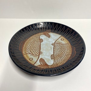 Vintage Ceramic Fish Design Plate Brown and Black Serving Serving Dish ...