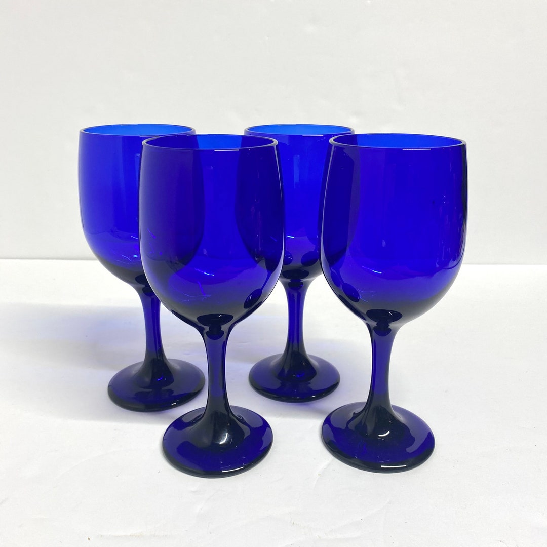 Vintage Libbey Cobalt Blue Premiere Wine Glasses 7 1/4” Tall 12oz Set ...