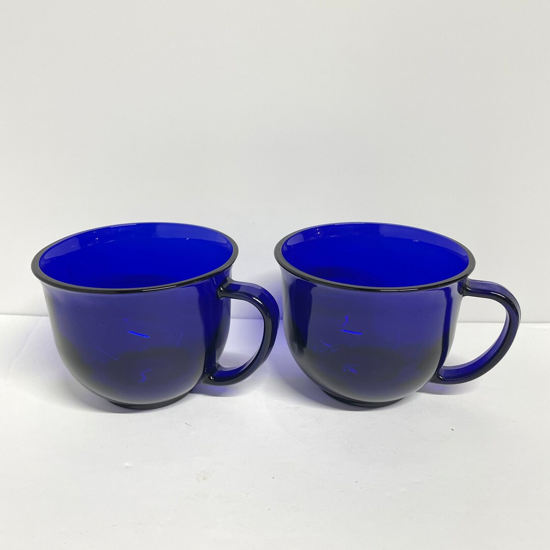 Vintage Cobalt Blue Large Glass Coffee Mugs Soup Cups Tea - Etsy
