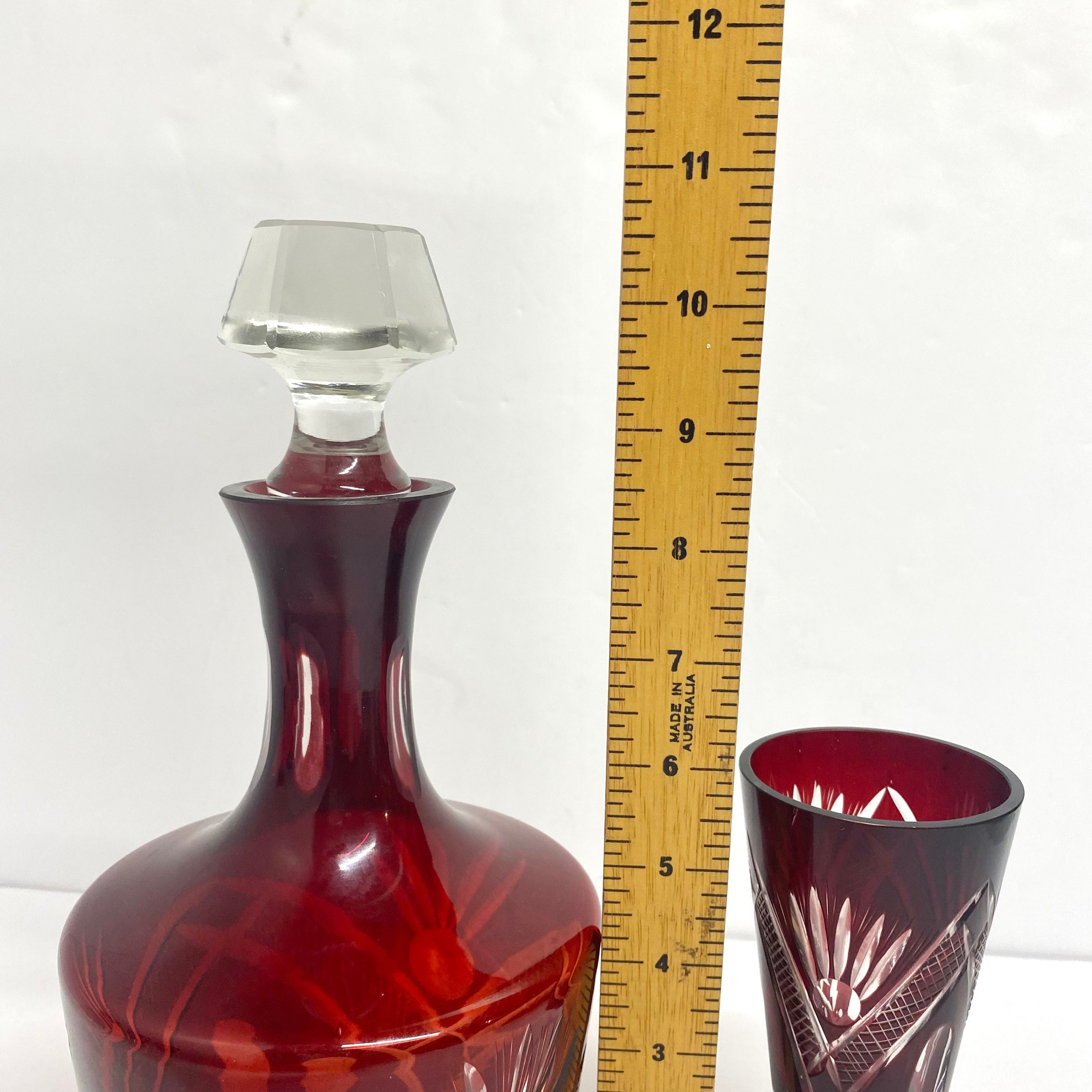Vintage Cut to Clear Bohemian Decanter Set in Ruby Red Glass - Etsy