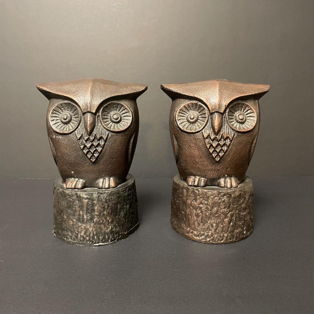 Vintage Copper Coloured Metal Owl Figurine Pair Table Top Set of 2 ...