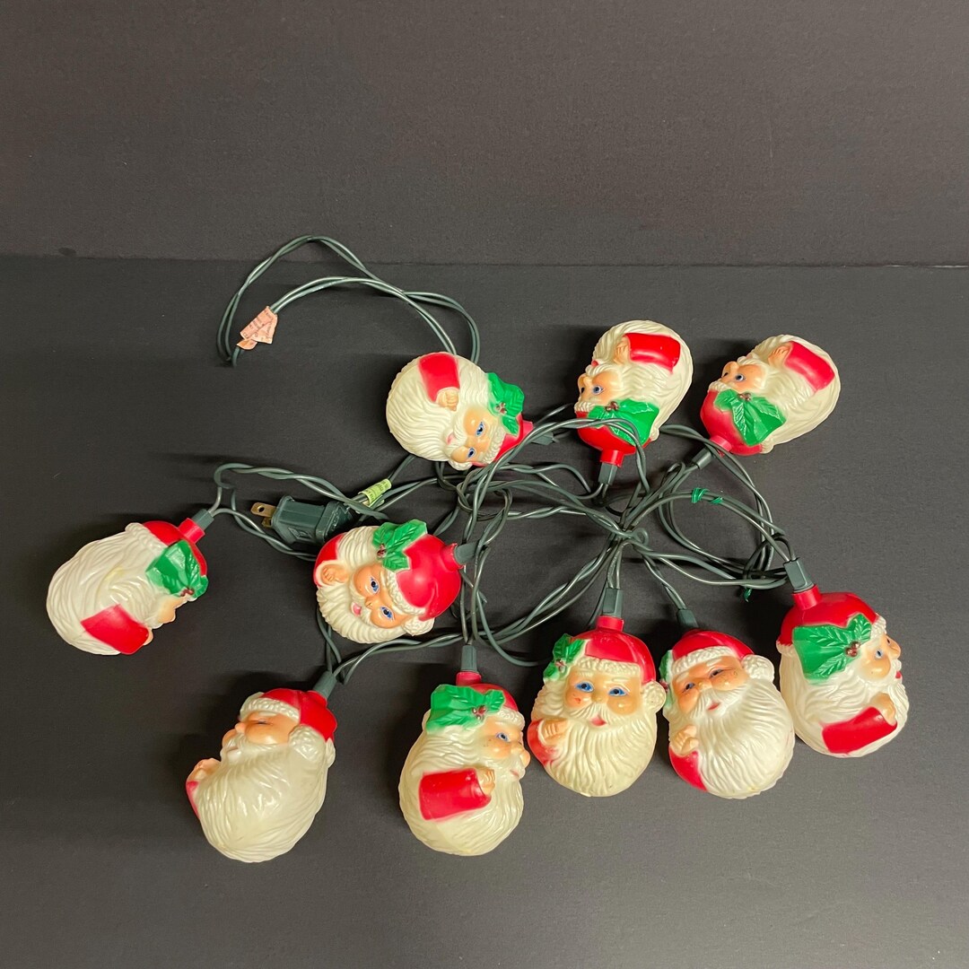 Vintage Santa Head Blow Mold String Lights With Holly and Berries on ...