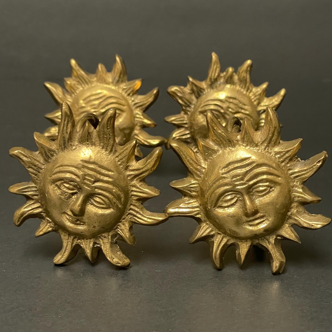 Vintage Celestial Sun Brass Napkin Rings, 1990s Solid Brass Sun With ...