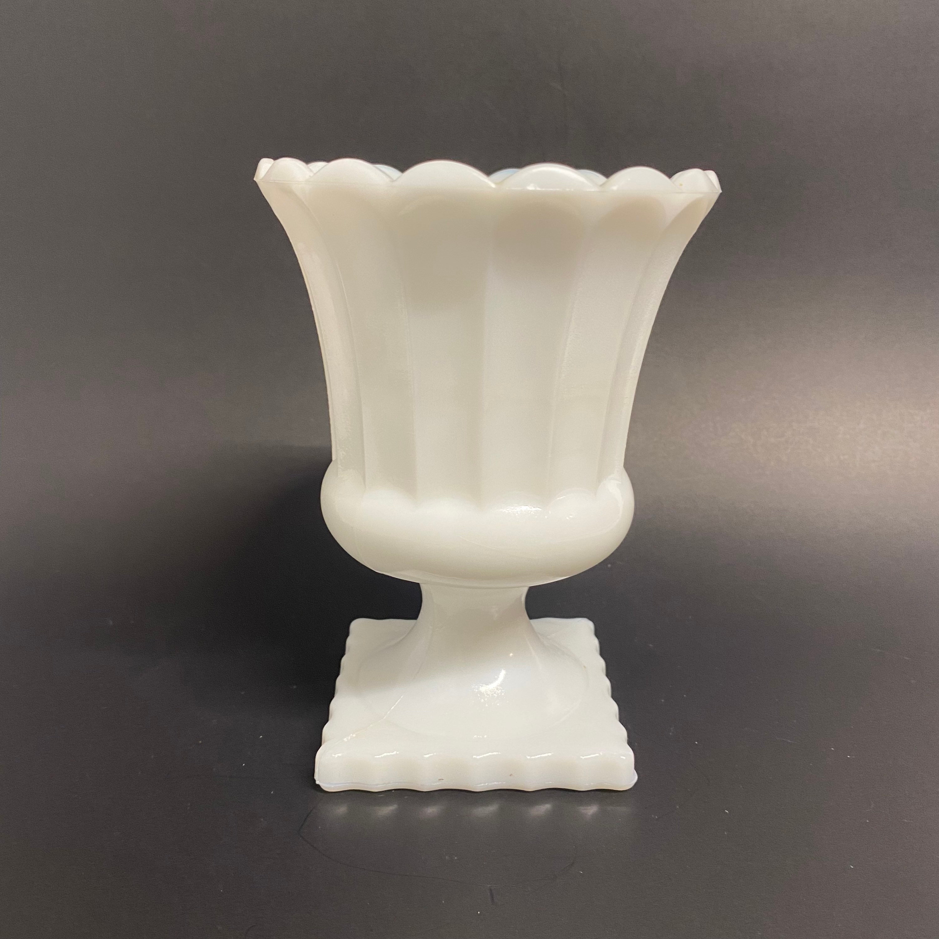 Vintage Milk Glass Grecian Compote Square Base Candy Dish Fluted and ...
