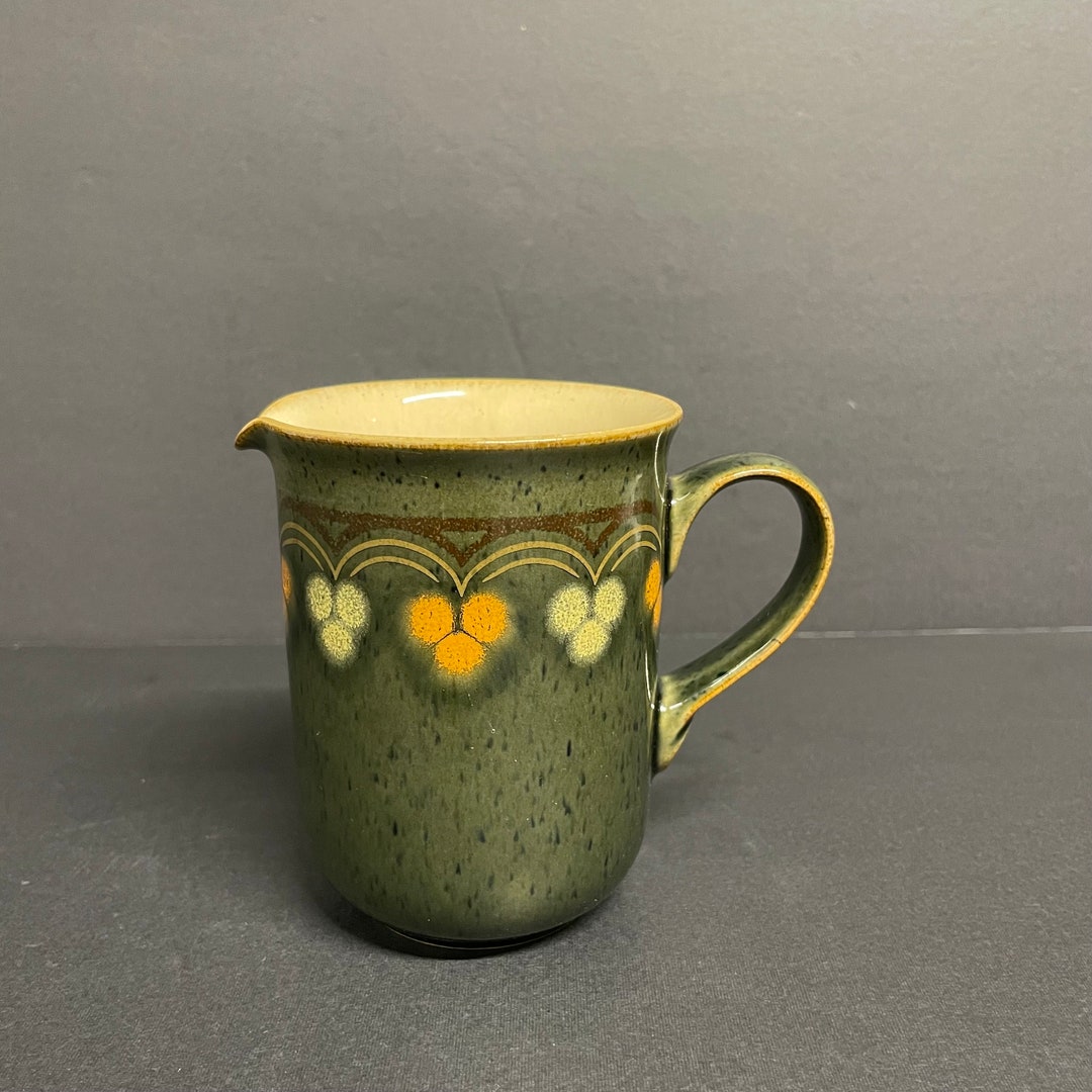 Vintage Denby Oberon Creamer Milk Jug in Green and Orange Pitcher ...