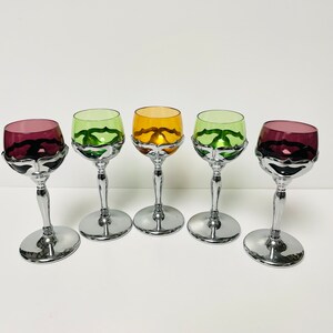 Vintage Farber Bros NYC Coloured Glass Cordial Glasses With Chrome Stem ...