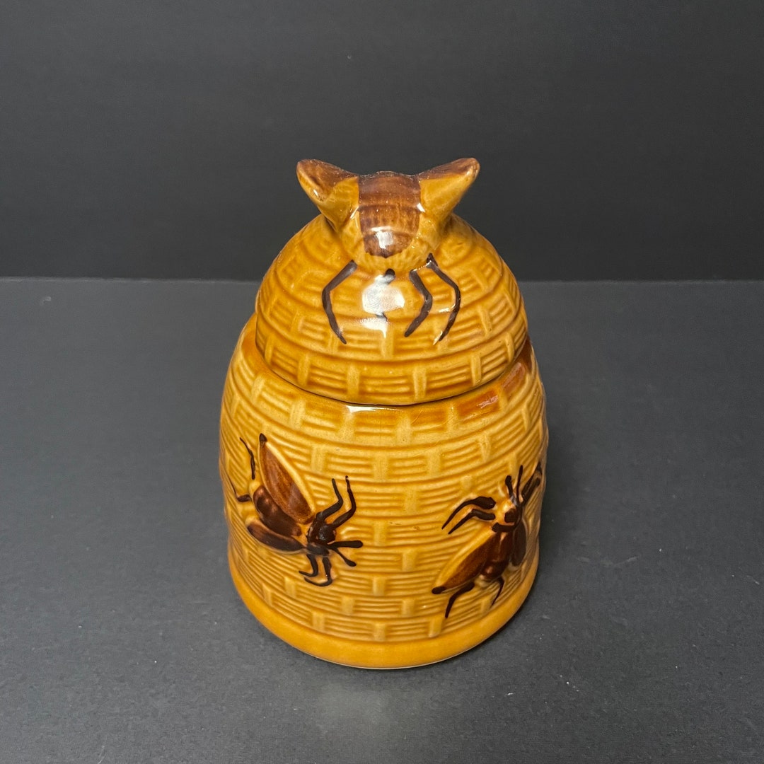 Vintage Beehive Honey Pot Honey Comb Shaped Sugar Bowl Brown Dish With ...