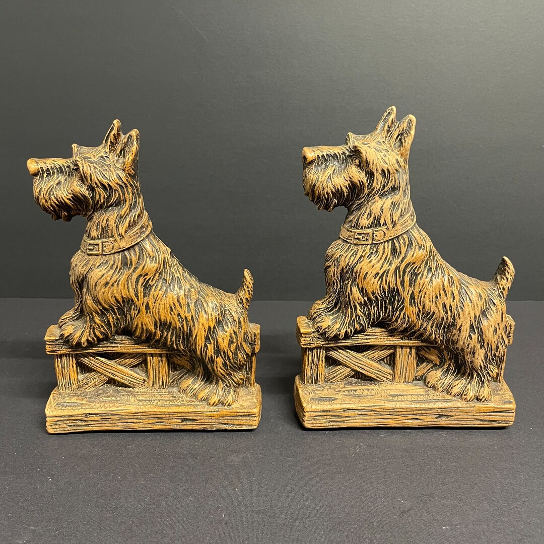 Vintage Scottish-terrier Dog Bookends Pair of Resin Stoneware Brown and ...