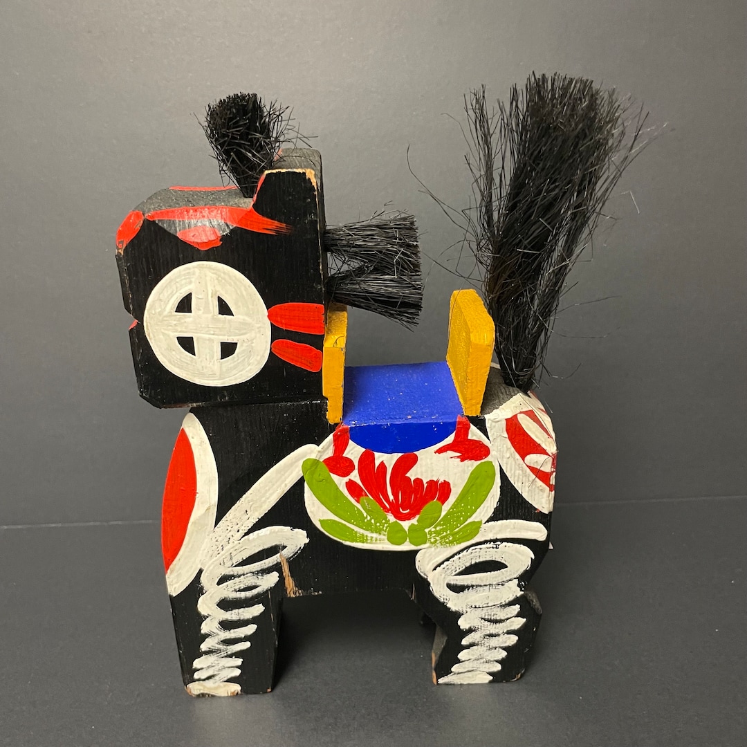 Vintage Large Horse Yawata-uma Lucky Horse Wooden Figurine Japanese ...