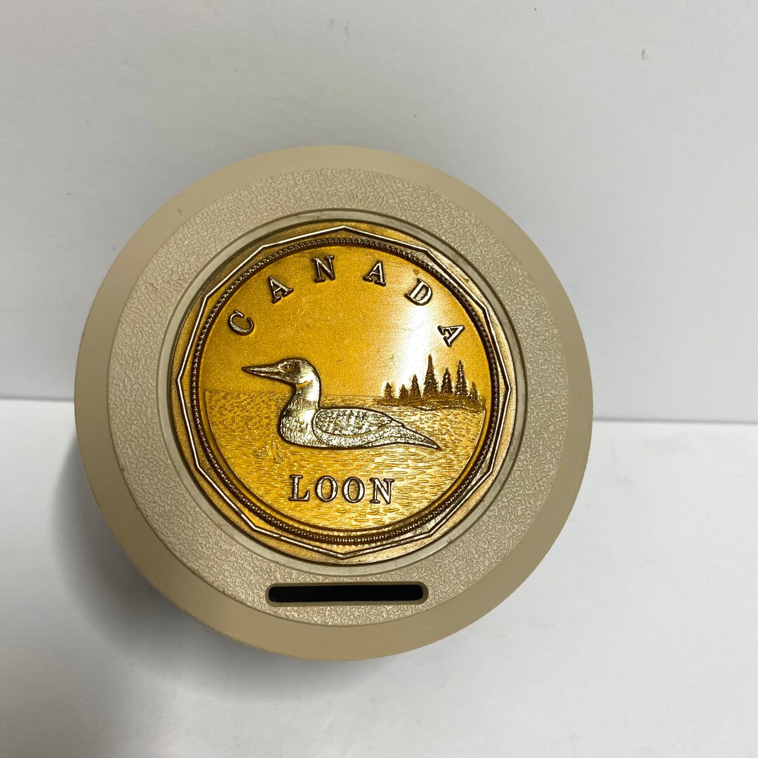 Vintage Canadian Loonie Coin Box Piggy Bank Brown, Copper, Gold and ...