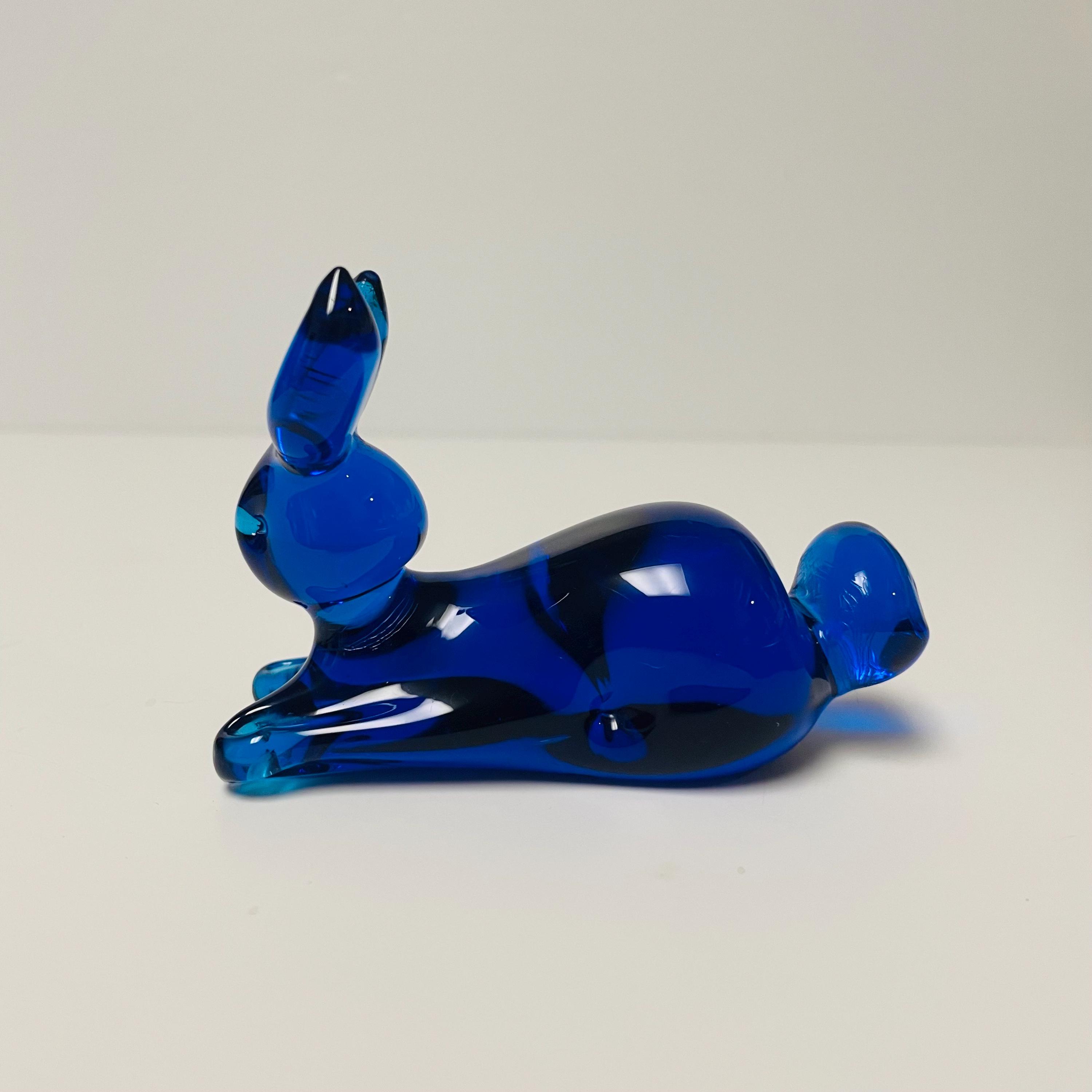 Cobalt Blue Glass Bunny Rabbit Lying Down Art Glass With Perky Ears and ...