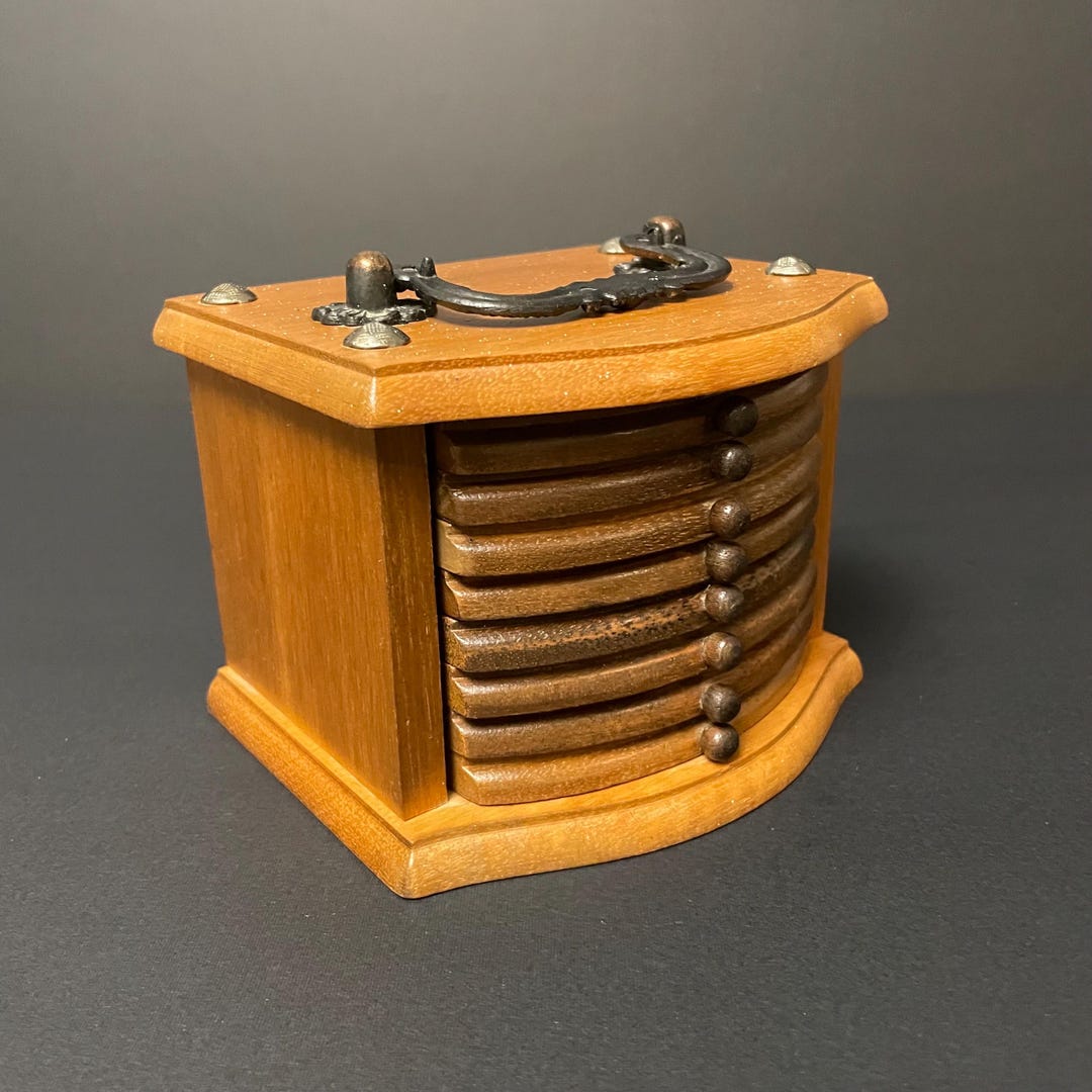 Vintage Set of 8 Wooden and Cork Coaster Set, Wooden Case Coasters With ...