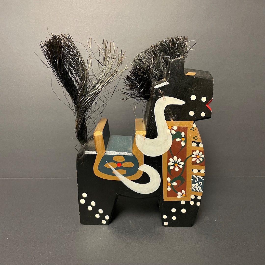 Vintage Large Horse Yawata-uma Lucky Horse Wooden Figurine Japanese ...