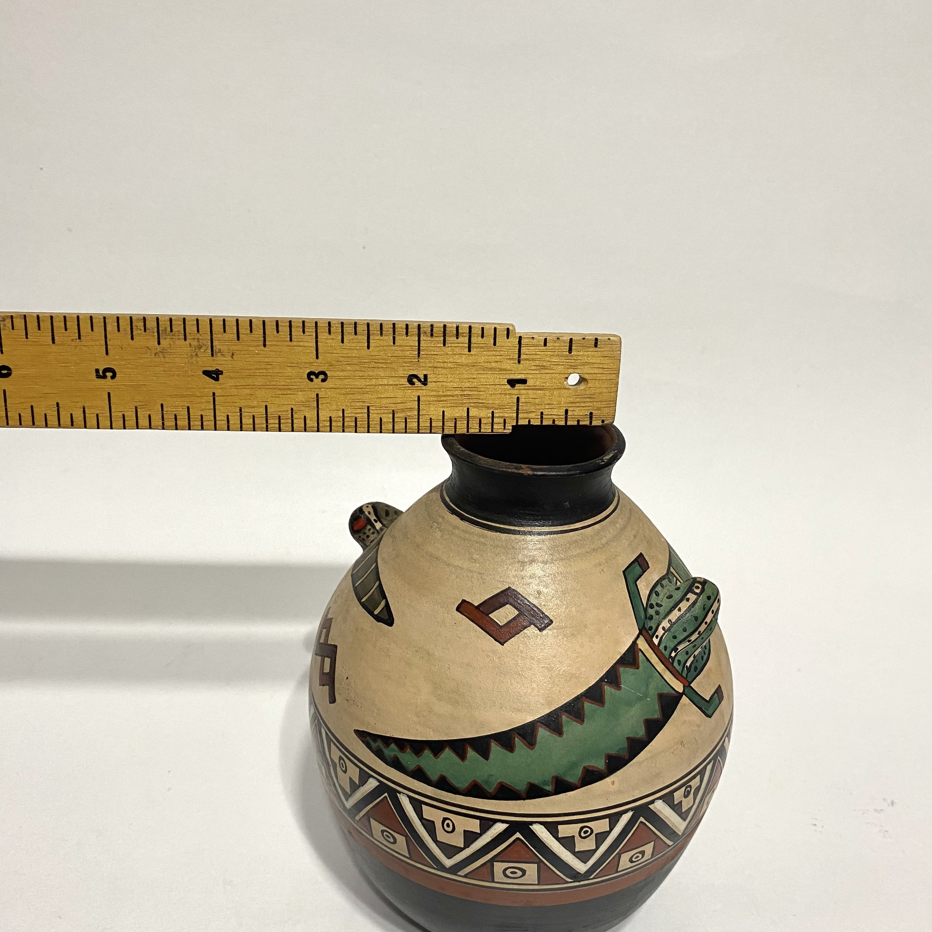 Vintage Clay Vase, Aztec Pattern Mexican Style Earth-tone Vase With ...